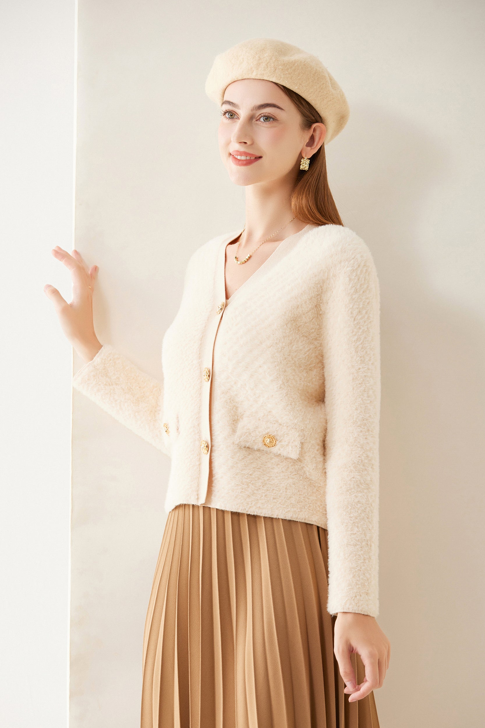 SKYE | Alexandra V-neck Faux Fur Cardigan | Quiet Luxury Spring Capsule ...