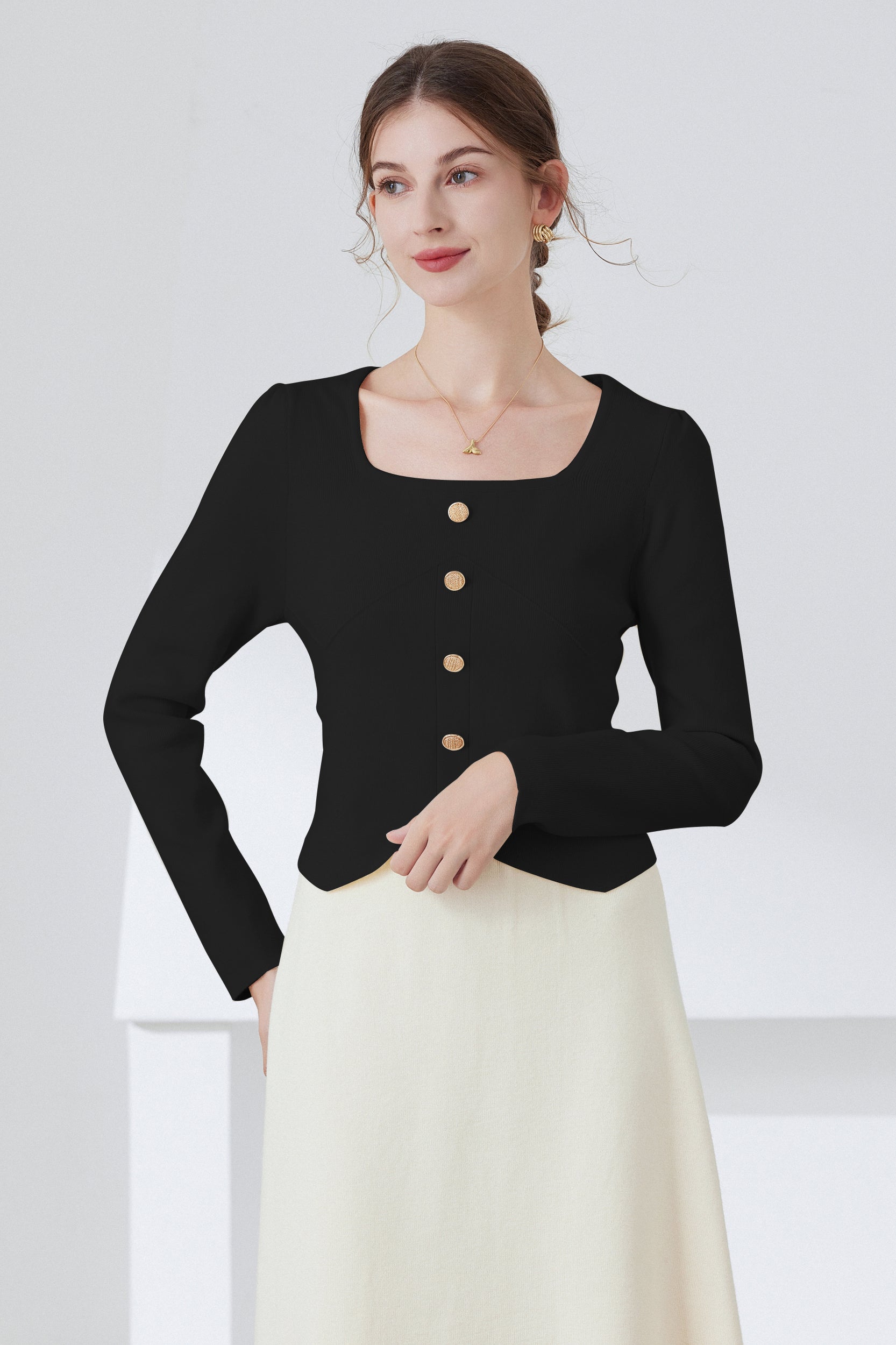 SKYE | Chic Lucia Stretch Knit Wavy Hem Long Sleeve Top | Quiet Luxury